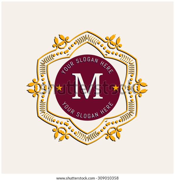 Letter M Flourishes Calligraphic Monogram Emblem Stock Vector (Royalty ...