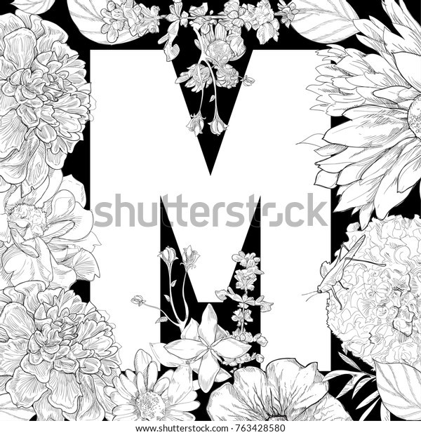 Letter M Flowers Drawing Vector On Stock Vector (Royalty Free ...