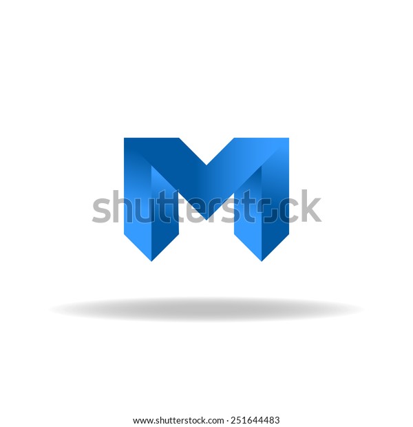 Letter M logo mockup blue color, 3d isometric tech web or business ...