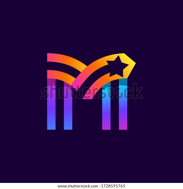 Letter M logo with star inside. Vector parallel lines icon. Perfect ...