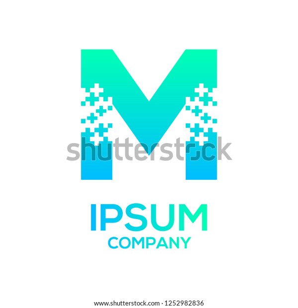 Letter M Pixel Plus Sign Technology Stock Vector (Royalty Free ...