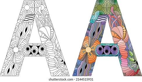 Letter Monogram Coloring Engraving Design Vector Stock Vector (Royalty ...