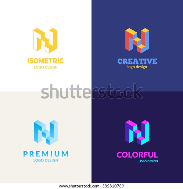 Letter N Isometric Logo Set Stock Vector (Royalty Free) 385810789