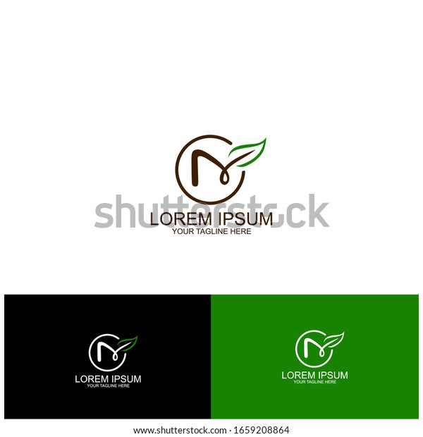 Plantilla de logotipo Carta N. Logo natural con el símbolo de la hoja