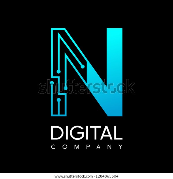 Letter N Technology Logo Font Digital Stock Vector (Royalty Free ...