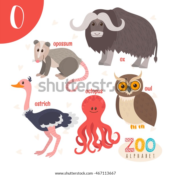 Letter O Cute Animals Funny Cartoon Stock Vector (Royalty Free) 467113667