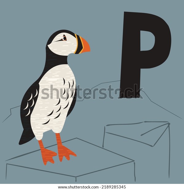 Letter P Funny Cute Puffin Bird Stock Vector (Royalty Free) 2189285345 ...