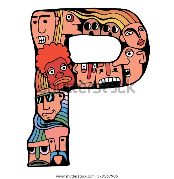 Letter P People Crowd Isolated Alphabet Stock Vector (Royalty Free ...