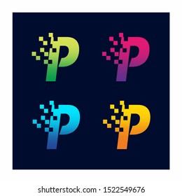 Letter P Pixel Technology Logo Design Stock Vector (Royalty Free ...