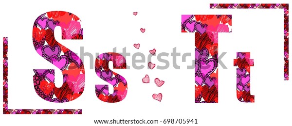 Letter S T Made Hearts Love Stock Vector (Royalty Free) 698705941