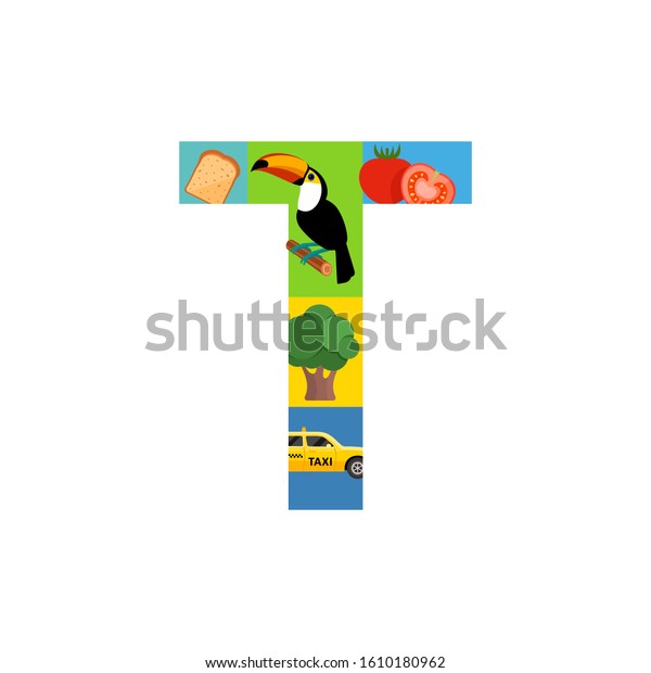 Letter T Learning Poster Kids Alphabet Stock Vector (Royalty Free ...
