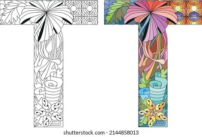 Letter T Monogram Coloring Engraving Design Stock Vector (Royalty Free ...