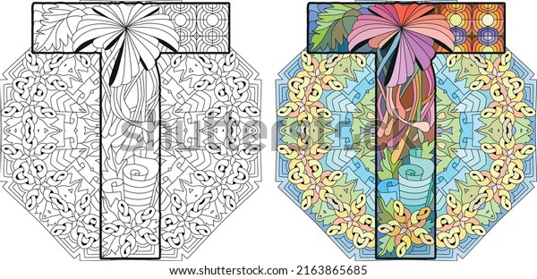Letter T Monogram Mandala Engraving Design Stock Vector (Royalty Free ...