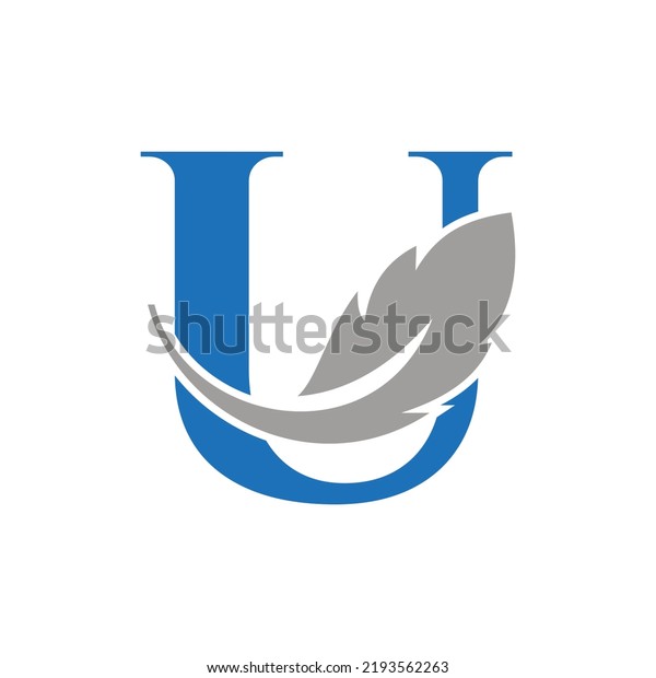 Letter U Feather Logo Design Combined Stock Vector (Royalty Free ...