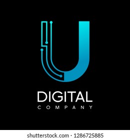 Vektor Stok Cyber Letter U Digital Technology Logo (Tanpa Royalti ...