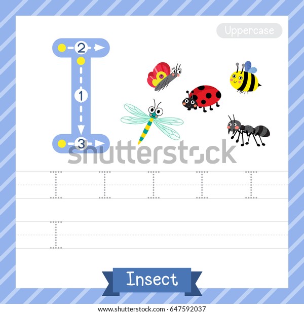 Letter Uppercase Tracing Practice Worksheet Insect Stock Vector ...