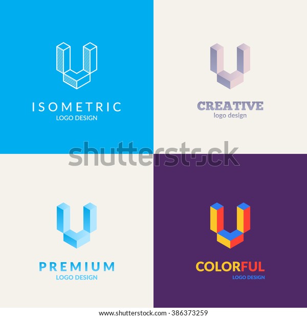 Letter V Isometric Logo Set Stock Vector (Royalty Free) 386373259