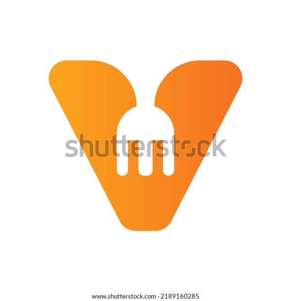 Letter V Restaurant Logo Combined Fork Stock Vector (Royalty Free ...