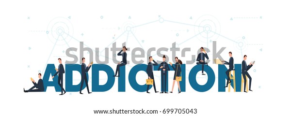 Lettering Addiction Concept People Using Laptop Stock Vector (Royalty ...