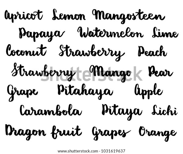 Lettering Fruit Names Modern Brush Calligraphy Stock Vector (Royalty ...