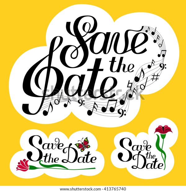 Lettering Save Date Collection Music Notes Stock Vector (Royalty Free ...