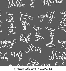 Lettering Seamless Pattern Europe Capitals Names Stock Vector (Royalty ...