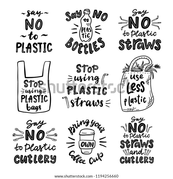 lettering set. Say no to plastic. Stop using plastic bags. Say no to ...