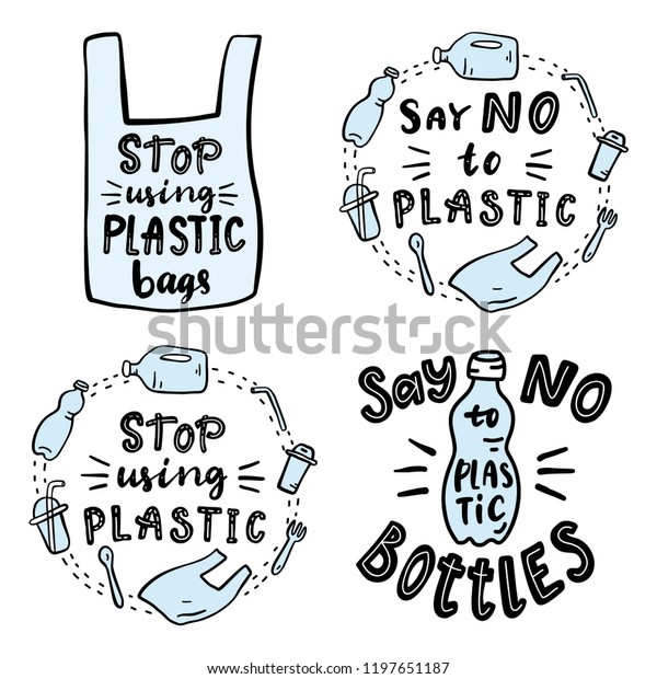 Lettering Set Say No Plastic Stop: เวกเตอร์สต็อก (ปลอดค่าลิขสิทธิ์ ...