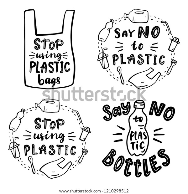 Lettering Set Say No Plastic Stop Stock Vector (Royalty Free ...