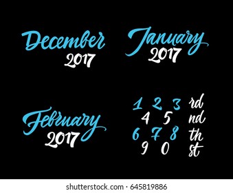 Lettering Set Winter Calendar Template Stock Vector (Royalty Free ...