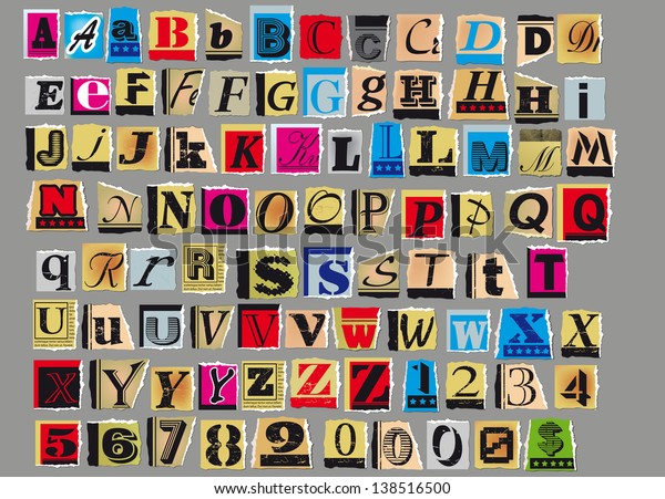 Letters Numbers Cut Out Old Magazines Stock Vector (Royalty Free) 138516500