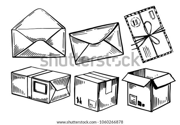 Letters Parcels Mail Boxes Sketch Illustration Stock Vector (Royalty ...