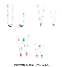 Letters U V W Anaglyph Redblue: vector de stock (libre de regalías ...