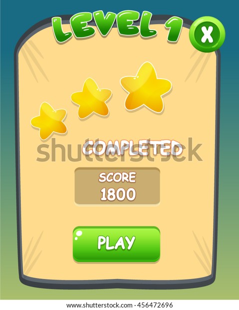 Level Completed Popup Screen Mobile Game Stock Vector (Royalty Free ...