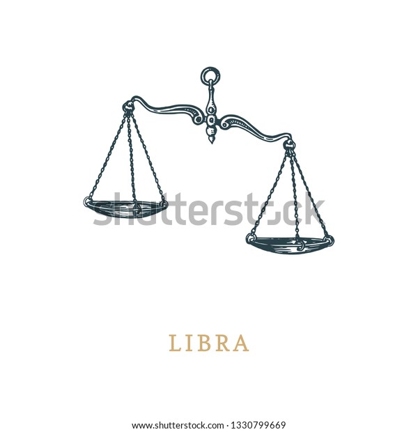 Libra Zodiac Symbol Hand Drawn Engraving Stock Vector (Royalty Free ...