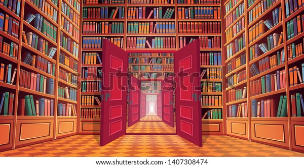 Library Book Shelves Cartoon Vector Illustration Stock Vector (Royalty ...