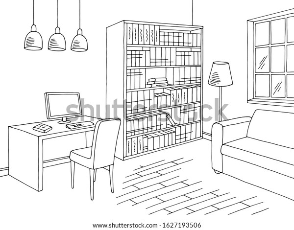 Library Interior Graphic Black White Sketch Stock Vector (Royalty Free ...