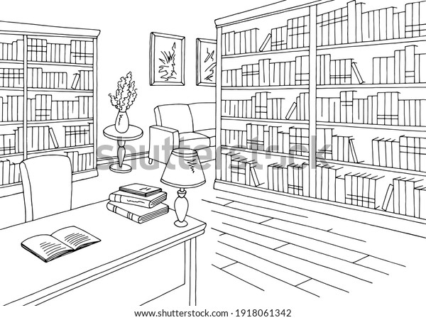 Library Interior Graphic Black White Sketch Stock Vector (Royalty Free ...