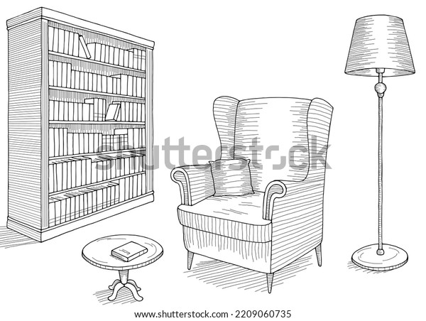 Library Interior Graphic Black White Sketch Stock Vector (Royalty Free ...