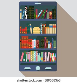 Library Shelf Mobile Phone Knowledge Books Stock Vector (Royalty Free ...