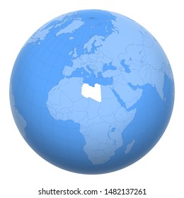 Libya On Globe Earth Centered Location Stock Vector (Royalty Free ...