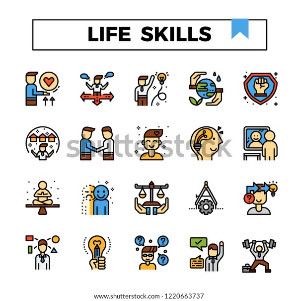 Life Skill Filled Outline Icon Set 스톡 벡터(로열티 프리) 1220663737