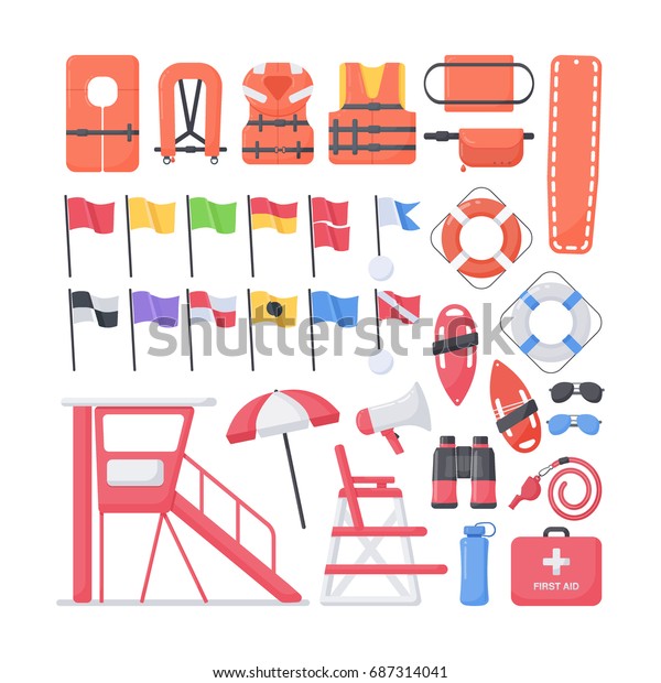 Lifeguard Equipment Flat Vector Icons Set Stock Vector (Royalty Free ...