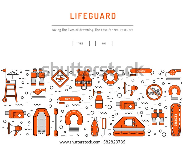 Lifeguard Flat Outline Icons Set Equipment Stock Vector (Royalty Free ...