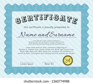 Light Blue Certificate Achievement Template Easy Stock Vector (Royalty ...