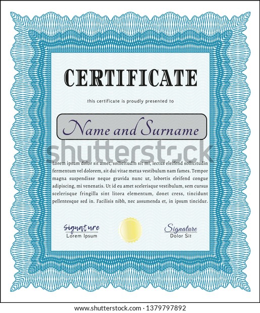 Light Blue Diploma Template Certificate Template Stock Vector (Royalty ...