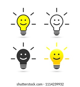Light Bulb Set Cute Smiley Face Stock Vector (Royalty Free) 1114239932 ...