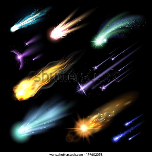 Light Effects Set Colorful Meteors Fireballs Stock Vector (Royalty Free ...