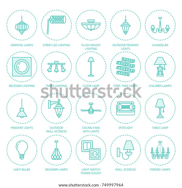 Light Fixture Flat Line Icons Home Stock Vector (Royalty Free) 749997964
