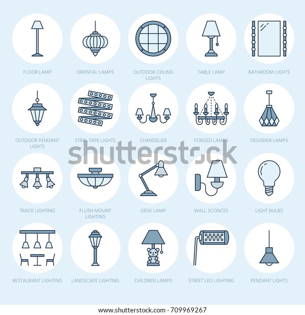 Light Fixture Lamps Flat Line Icons Stock Vector (Royalty Free) 709969267